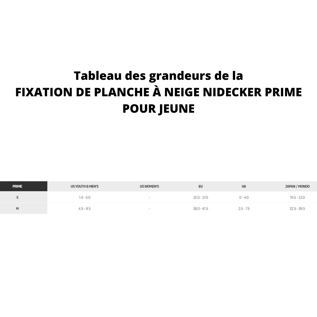 FIXATION DE PLANCHE À NEIGE NIDECKER PRIME POUR JEUNE - Rhéal Pitre Sports